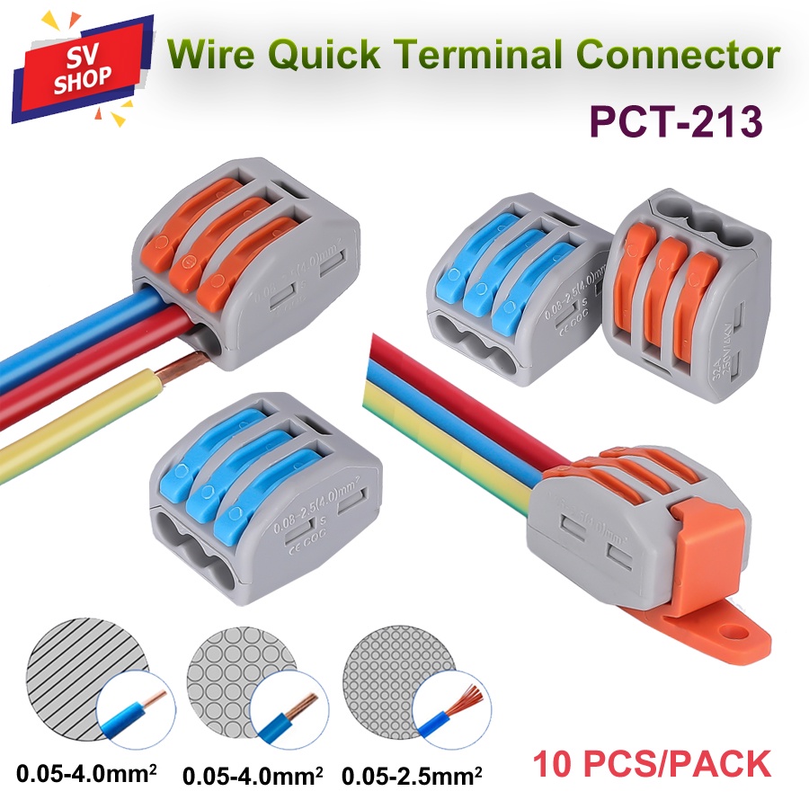 (10pcs) PCT-213 ขั้วต่อสายไฟ เต๋าต่อสายไฟ ข้อต่อสายไฟ Wire Quick ...