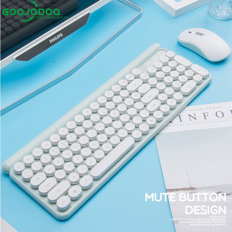 GOOJODOQ Wireless Keyboards for Laptop Round Caps Retro Typewriter ...
