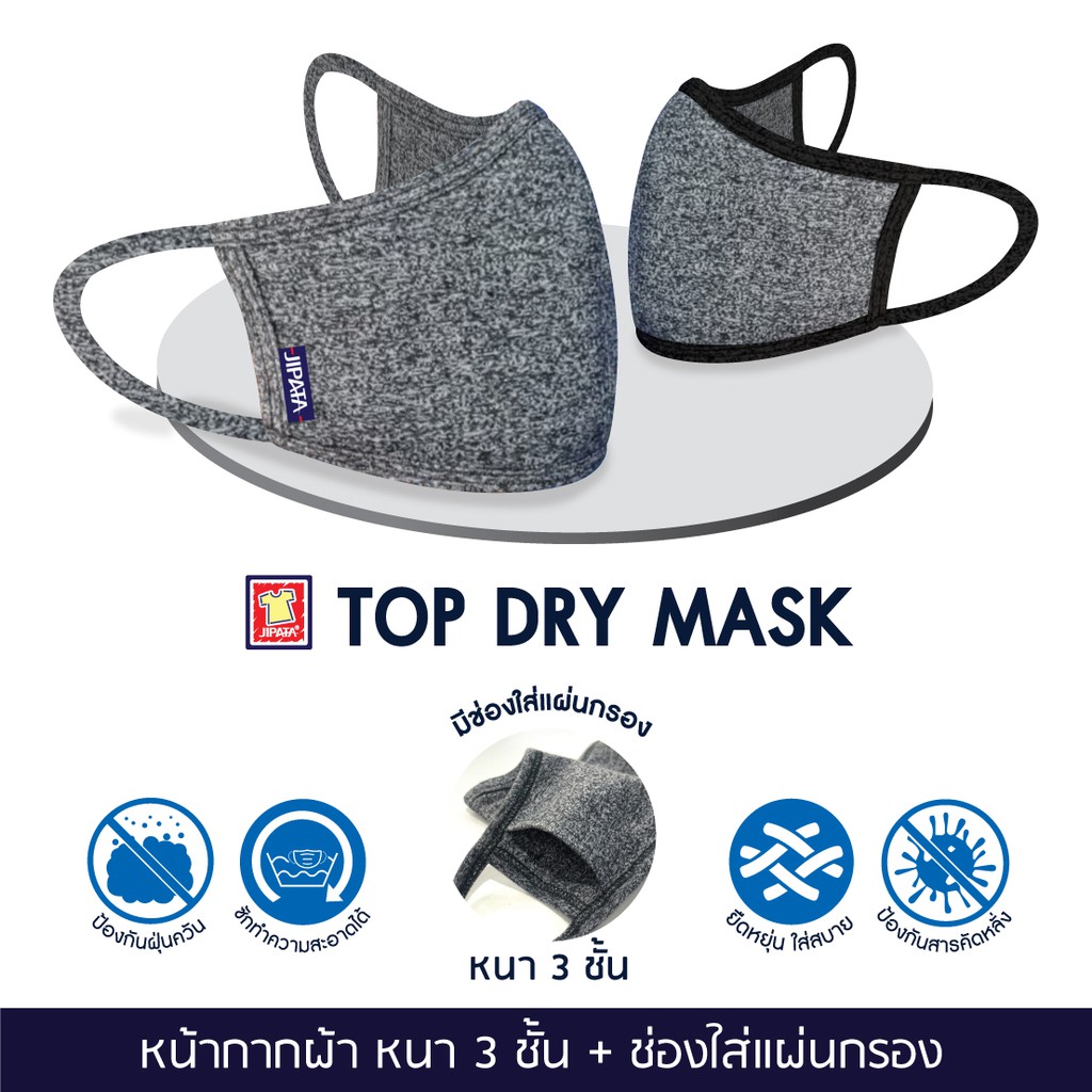 ผ้าปิดจมูก หน้ากากผ้า TOPDRY เนื้อผ้าคุณภาพ หนา 3 ชั้น | Shopee Thailand