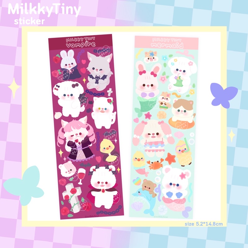 Sticker tiny เคลือบกากเพชร สติกเกอร์ตกแต่ง สติกเกอร์น่ารัก สติกเกอร์ตัวตูน(milkkybear)(ขนาดครึ่ง ...
