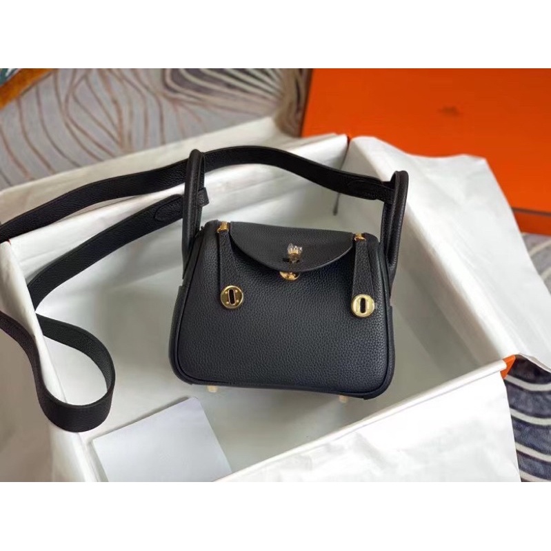 Hermes mini Lindy Black original togo อะไหล่ทอง 100%เย็บมือ | Shopee ...