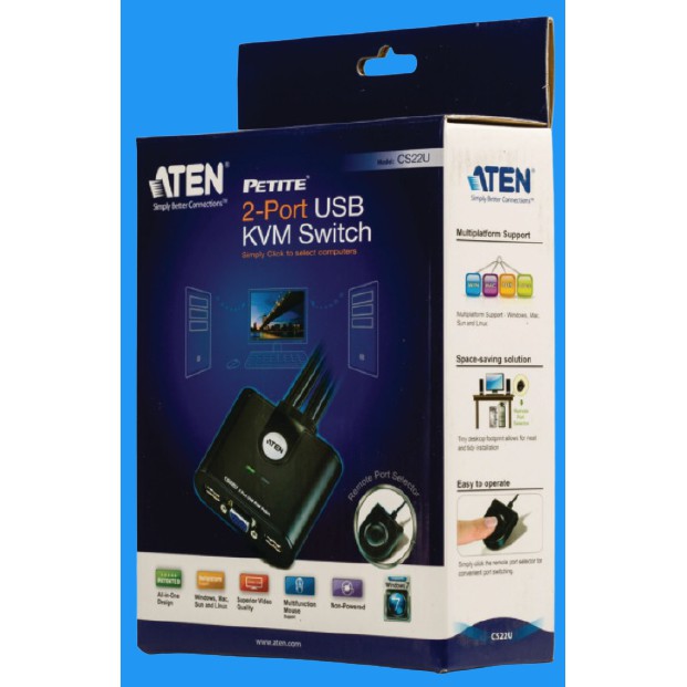 ATEN KVM SWITCH ATEN 2-port USB KVM Cable (CS22U) รับประกัน3ปี | Shopee ...