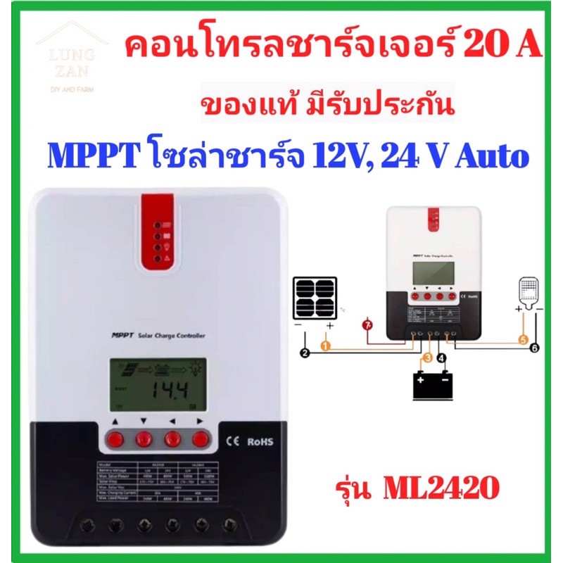 โซล่าชาร์จ MPPT (ของแท้)คอนโทรลเลอร์ 20 แอมป์ รุ่น ML2420 12V/24 V Auto ...