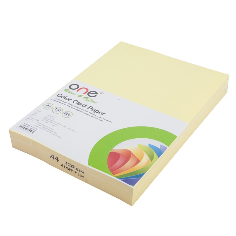กระดาษการ์ดสี A4 120 แกรม สีเหลือง (แพ็ค250แผ่น) ONE Yellow color card ...