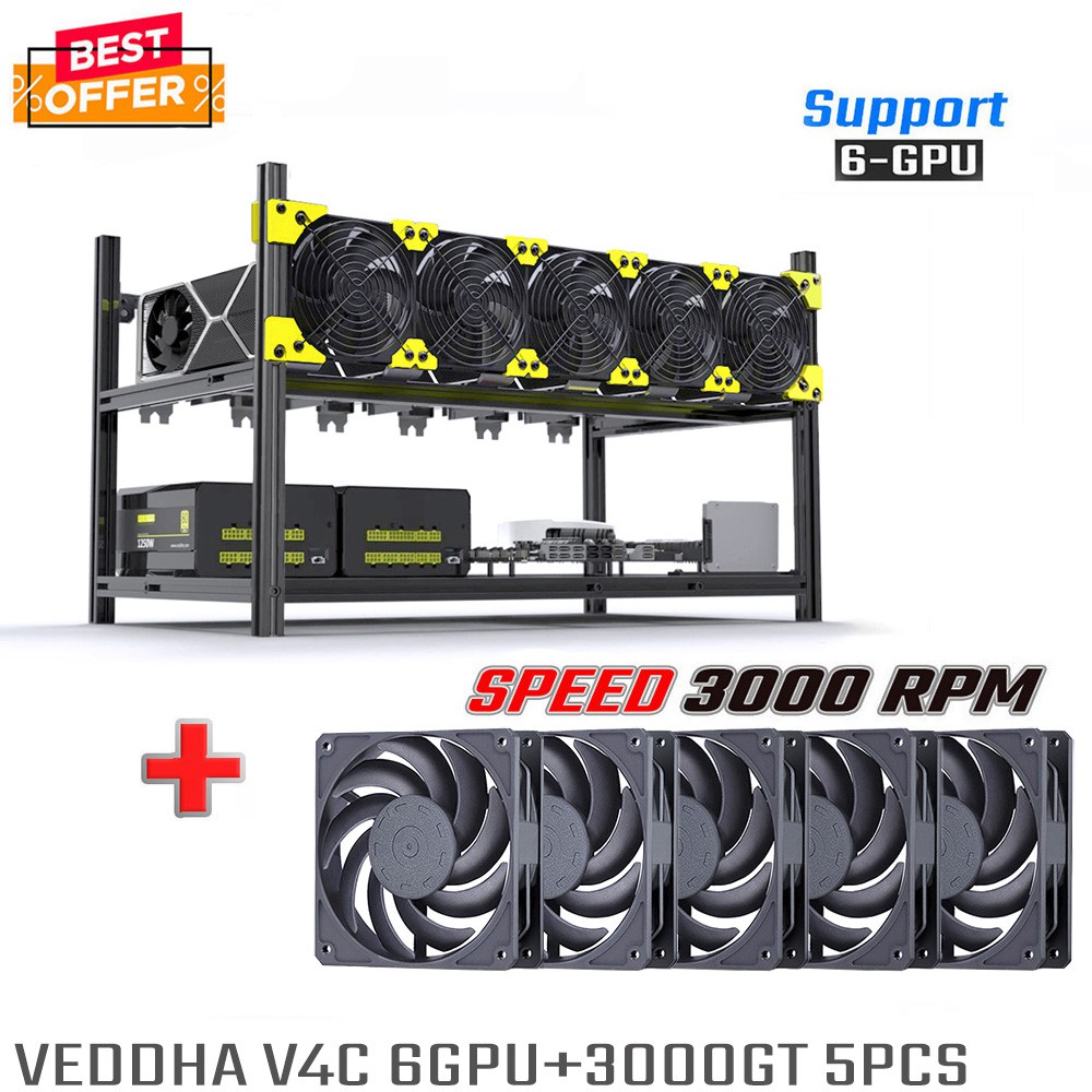 VEDDHA V4C 6GPU Premium Mining Aluminum Case Stackable (พรีเมี่ยมเคสริก ...