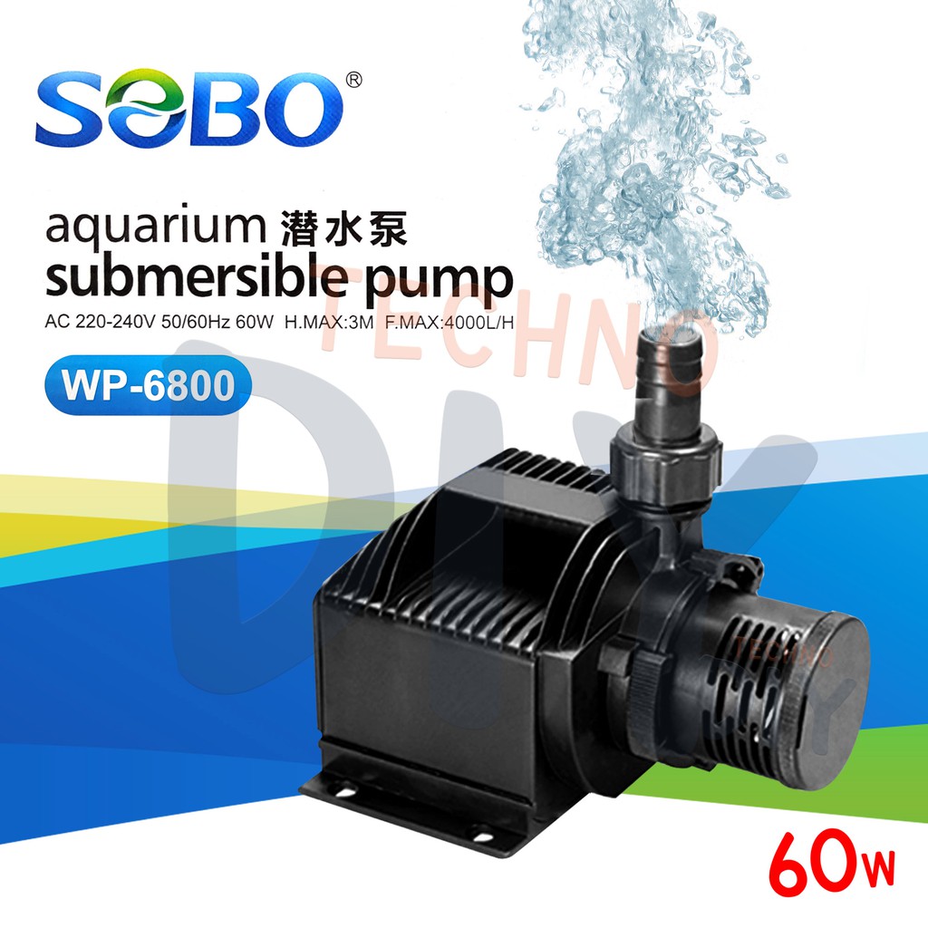 SOBO WP-6800 ปั๊มน้ำตู้ปลา บ่อปลา กำลังไฟ 60w 4000ลิตร/1ช.ม. WP6800 ปั๊มน้ำ ปั๊มแช่ ปั๊มน้ำพุ ...