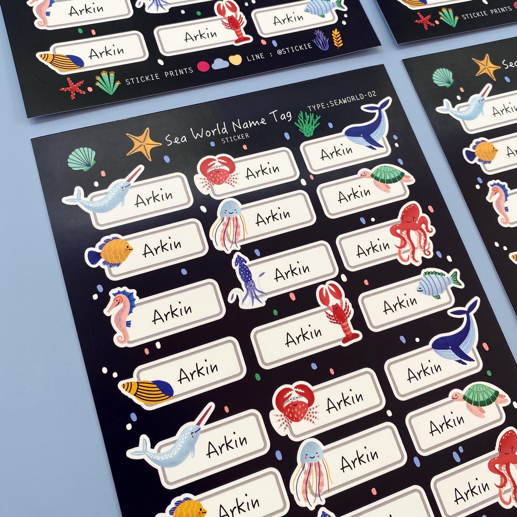 สติ๊กเกอร์ชื่อ กันน้ำ ลาย SEAWORLD ( Name Sticker 4 sheet / set ...