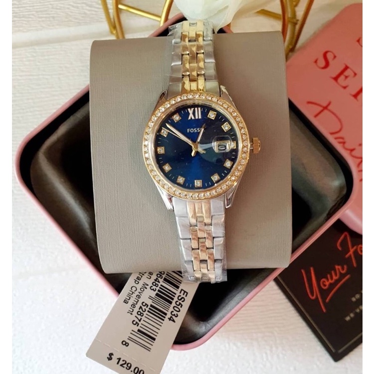 Fossil Women's Scarlette Micro Blue Dial Two Tone Stainless