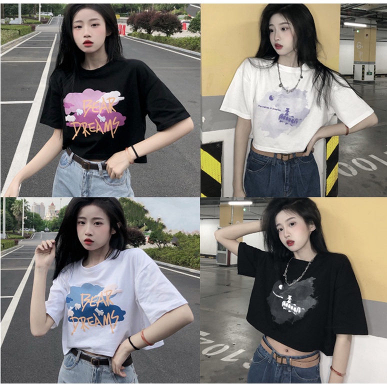 【WANG JIAO ZHAN】เสื้อยืดแขนสั้นคอกลมพิมพ์ลายการ์ตูนแฟชั่นผู้หญิง【6703 ...