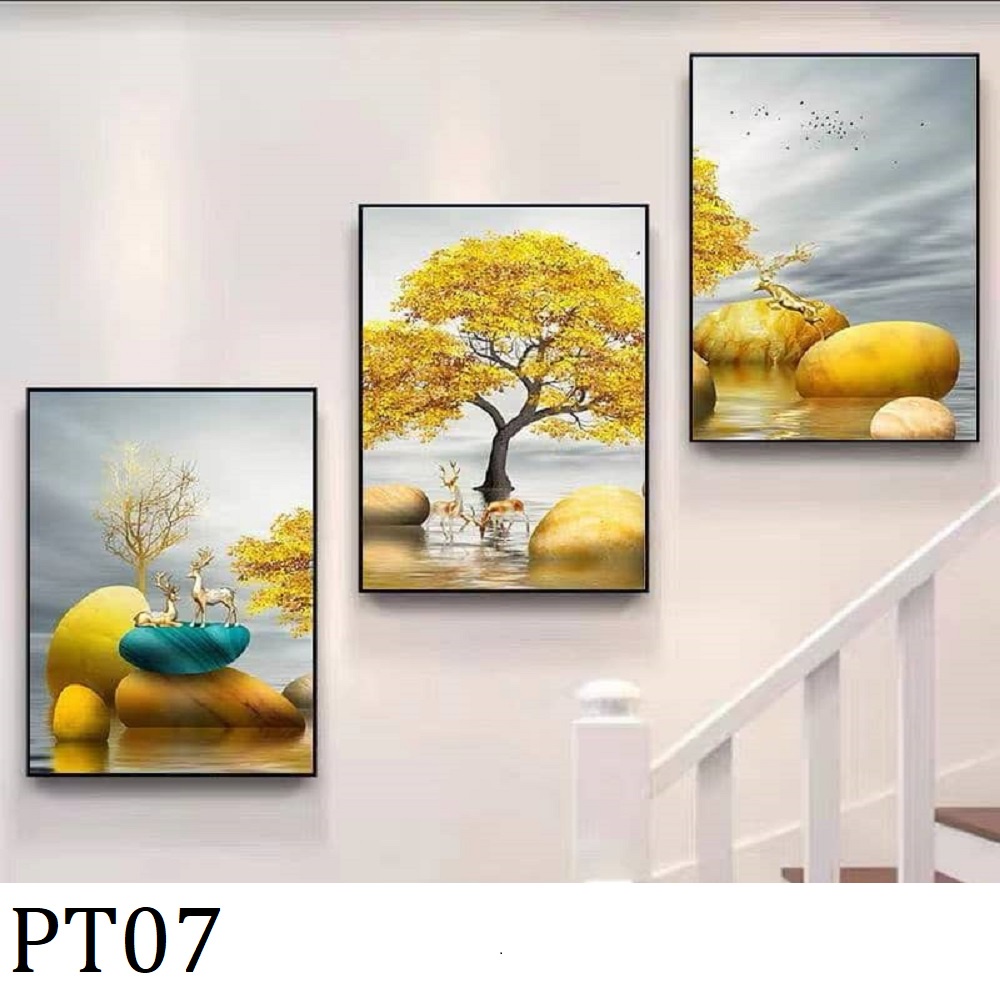 3 ชิ้นต่อชุด บ้าน Diy ภาพวาด เดคโค ผ้าใบ แอปสแตรกท์ ภูเขาสีทอง ศิลปะ