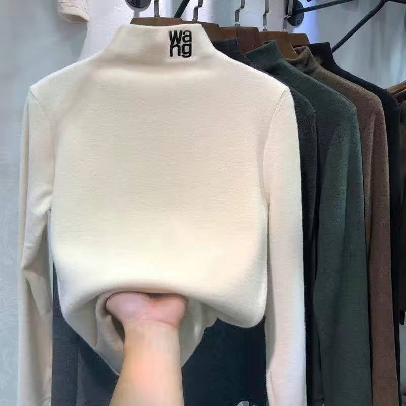 【WANG JIAO ZHAN】เสื้อเชิ้ตแขนยาวคอเต่ากำมะหยี่อบอุ่นทันสมัยของผู้หญิง ...