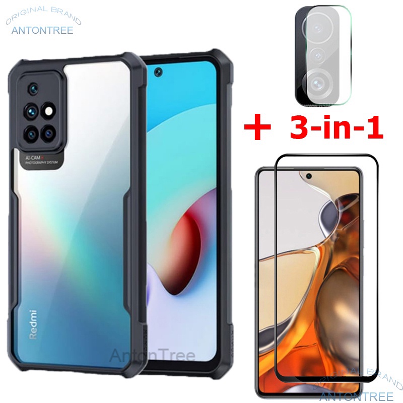 【3 In 1】เคสกระจกนิรภัย + ฟิล์มใสกันกระแทกสําหรับ Xiaomi Mi 11T Pro 11 Lite 5G Ne Redmi 10 ...