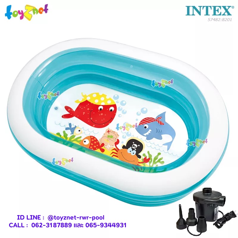 Intex สระวงรีใส เพื่อนสัตว์ทะเล 1.63x1.07x0.46 ม. รุ่น 57482 + ที่สูบลมไฟฟ้า | Shopee Thailand