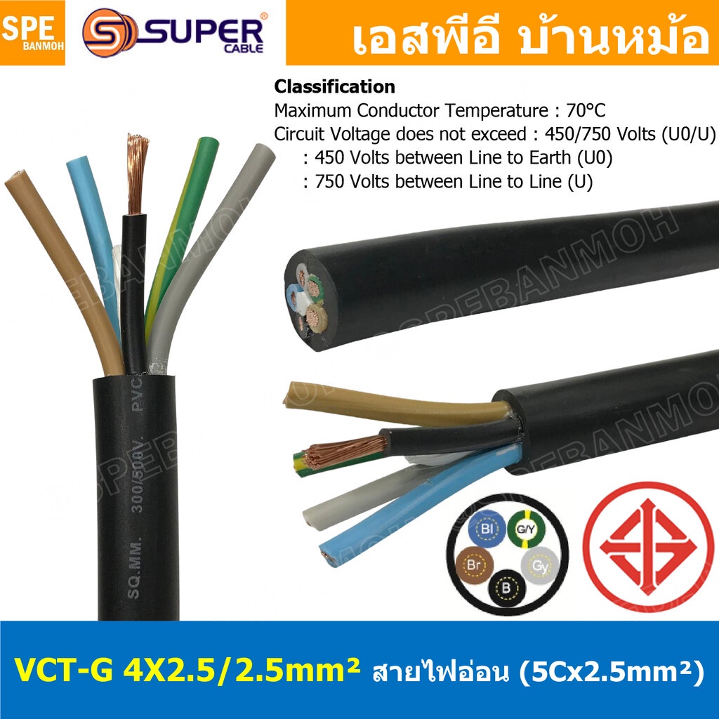 [ 1 เมตร ] VCT-G 5เส้น 5C สายคอนโทรลและสายอ่อน 4 คอร์ + กราวด์ VCT 4C+GRD 1.0 / 1.5 / 2.5 / 4.0 ...