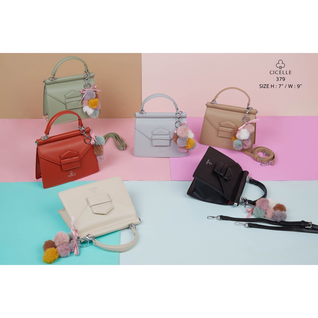 Cicelle bag รหัสรุ่น 379 ขนาด 7 นิ้ว มีสายสะพายยาว แถมฟรีปอมพวงองุ่น ...