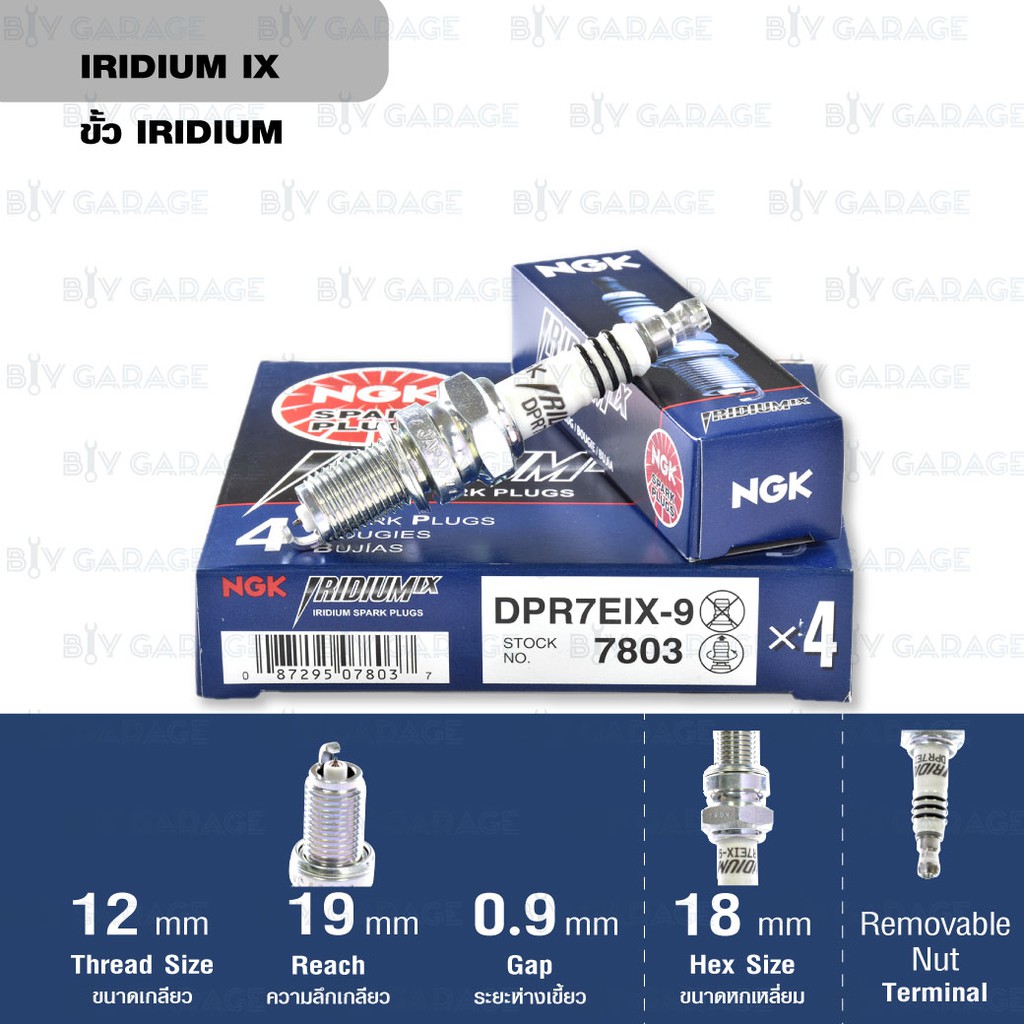 NGK หัวเทียนขั้ว Iridium DPR7EIX-9 1 หัว ใช้สำหรับรถยนต์มอเตอร์ไซค์ ...