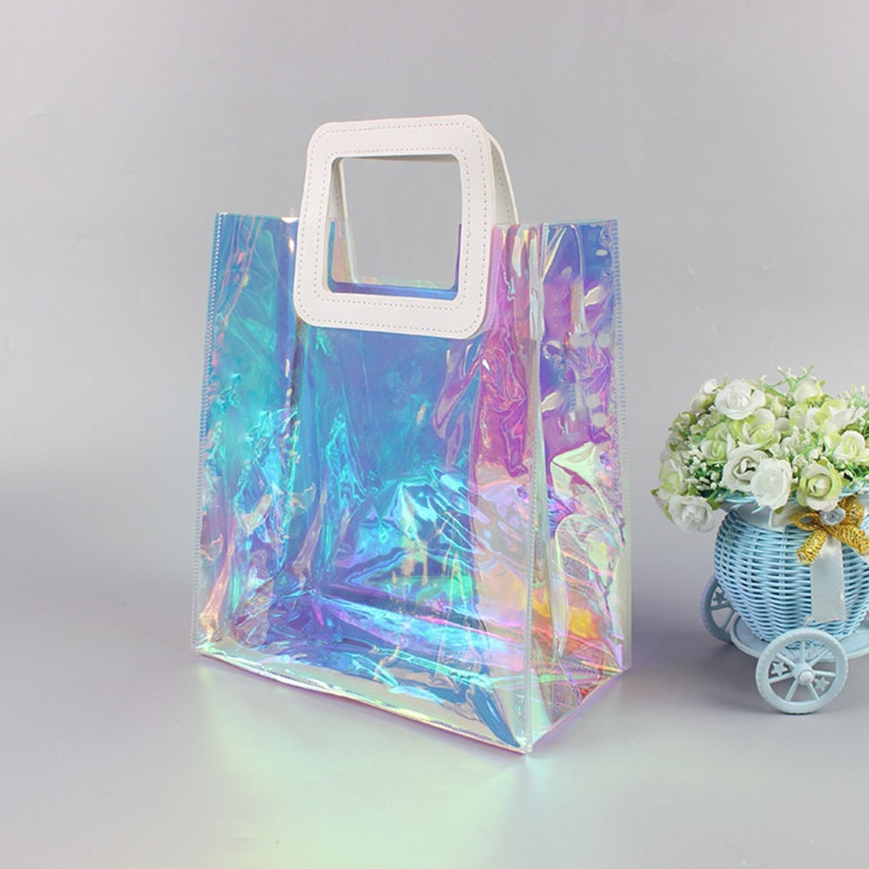 Pcf* กระเป๋าโท้ทใส โฮโลแกรม Rainbow Work Shopping Bag กระเป๋าสะพายไหล่ ...
