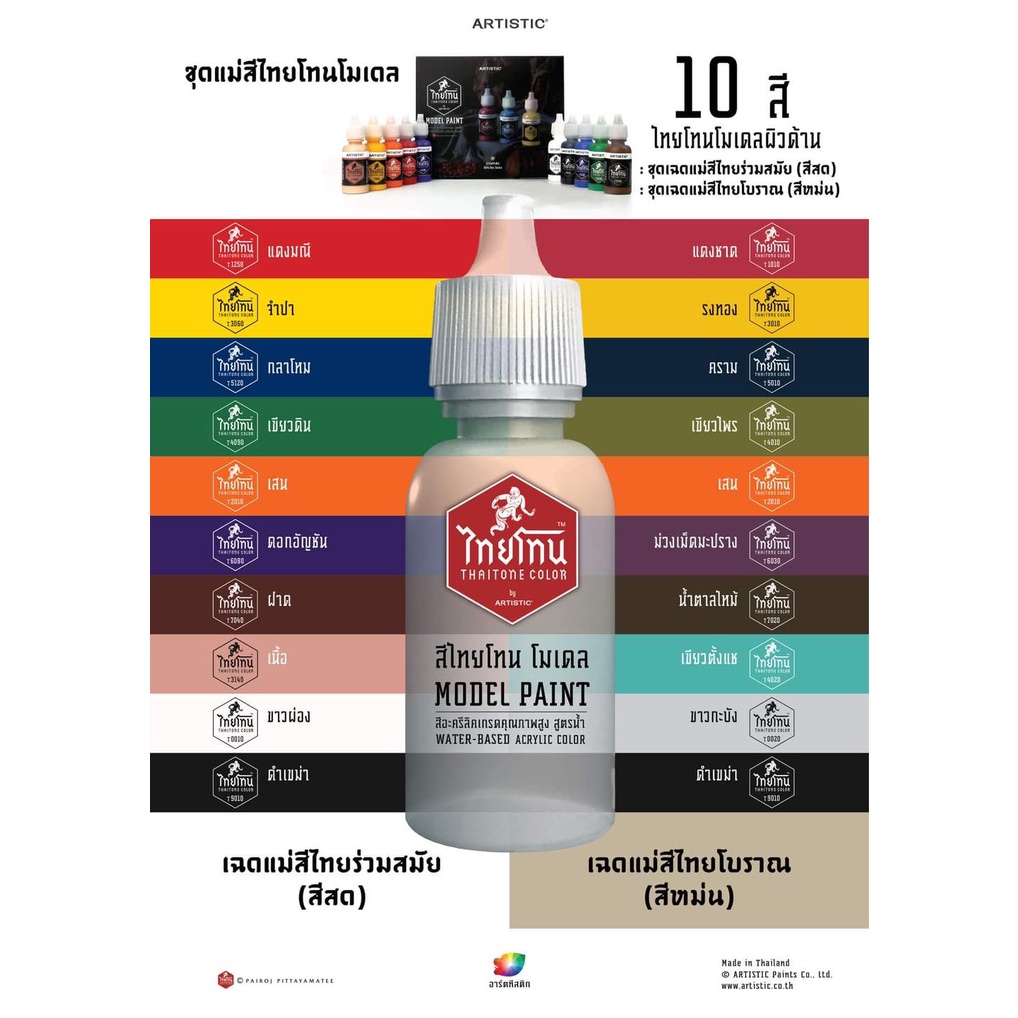 THAITONE Model Paint Set สีสด(10สี) และ Set สีหม่น(10สี) สีอะคริลิคสูตร ...
