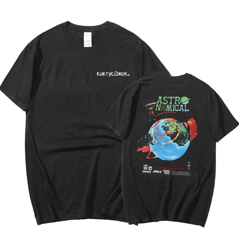 ราคาเสื้อยืดแขนสั้นพิมพ์ลายTravis Scott Fort Night Cotton T Shirt Mens ...