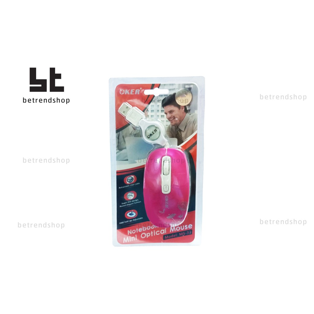 เมาส์ mouse mini optical เก็บสายได้ OKER รุ่น MS-37 สีชมพู | Shopee ...
