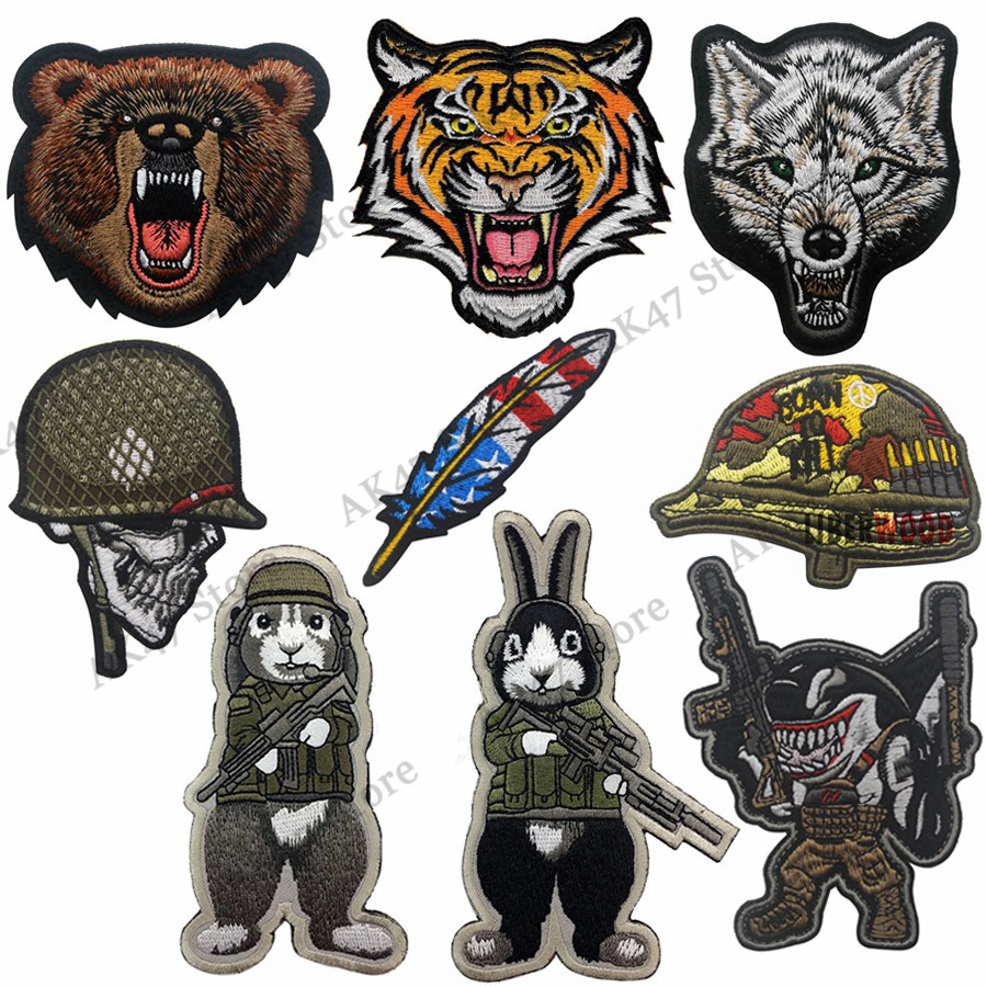 Animal head patch tactical patch badge armband feather shark rabbit ...