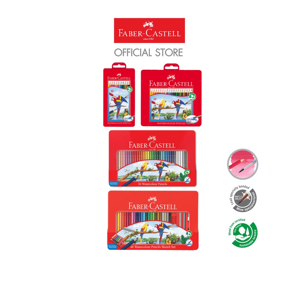 Faber-Castell Parrot watercolors Tin สีไม้ระบายน้ำ กล่องเหล็ก | Shopee ...