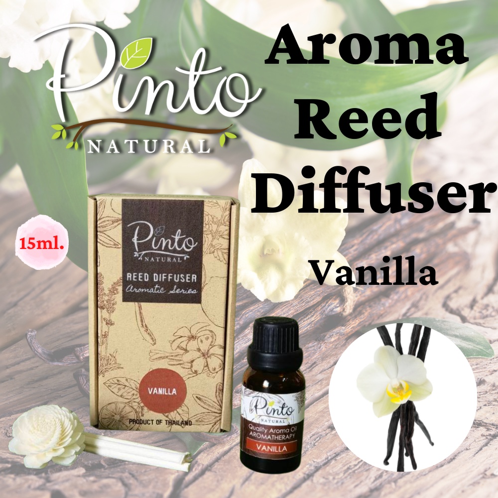 PINTONATURAL ก้านไม้หอมปรับอากาศ กลิ่นวานิลลา ขนาด 15ml. ไซส์มินิ Aroma Reed Diffuser Vanilla ...