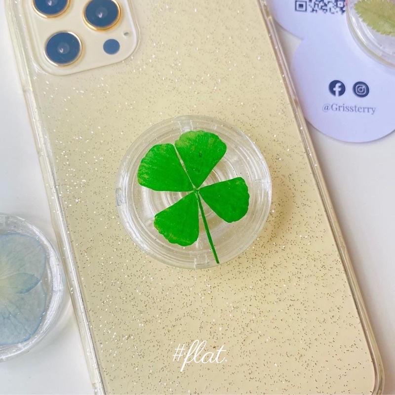 Griptok ใบโคลเวอร์ Griptok ดอกไม้ กริ๊บต๊อกใบไม้จริง Griptok สั่งทำ Griptok โชคดี | Shopee Thailand