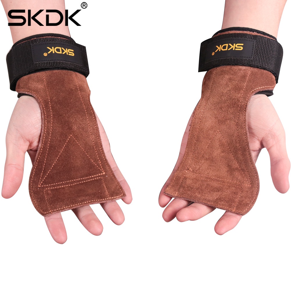 ถุงมือฟิตเนส STRAPS Leather Grip pads & Strap SKDK หนังกลับสแต๊ป ...