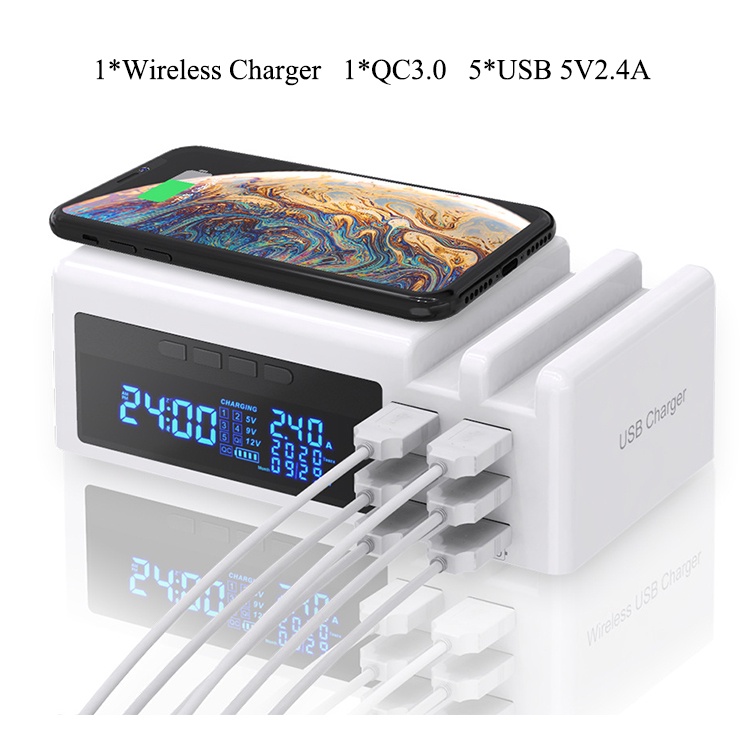 ที่ชาร์จไร้สาย 6 พอร์ต LCD Qi USB 3.0 พร้อมขาตั้ง QC3.0 ชาร์จเร็ว | Shopee Thailand