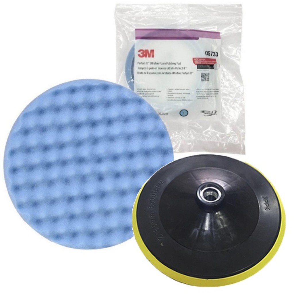 3M 05733 ฟองน้ำขัดเงาละเอียดสุดสีฟ้า ขนาด 8 นิ้ว แบบหลังสักหลาด (x1ชิ้น ...