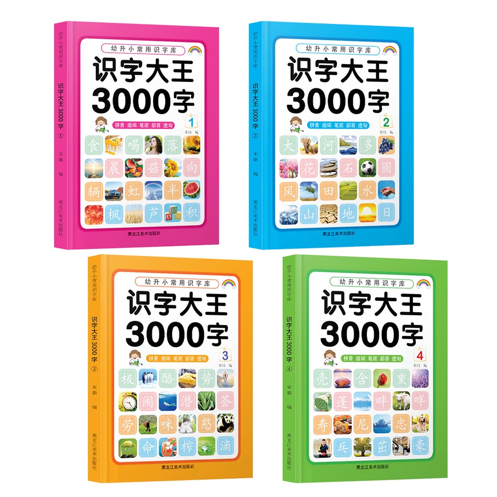 4 Books/set 3000 Chinese Basics Characters Words Baby Kids Preschool ...