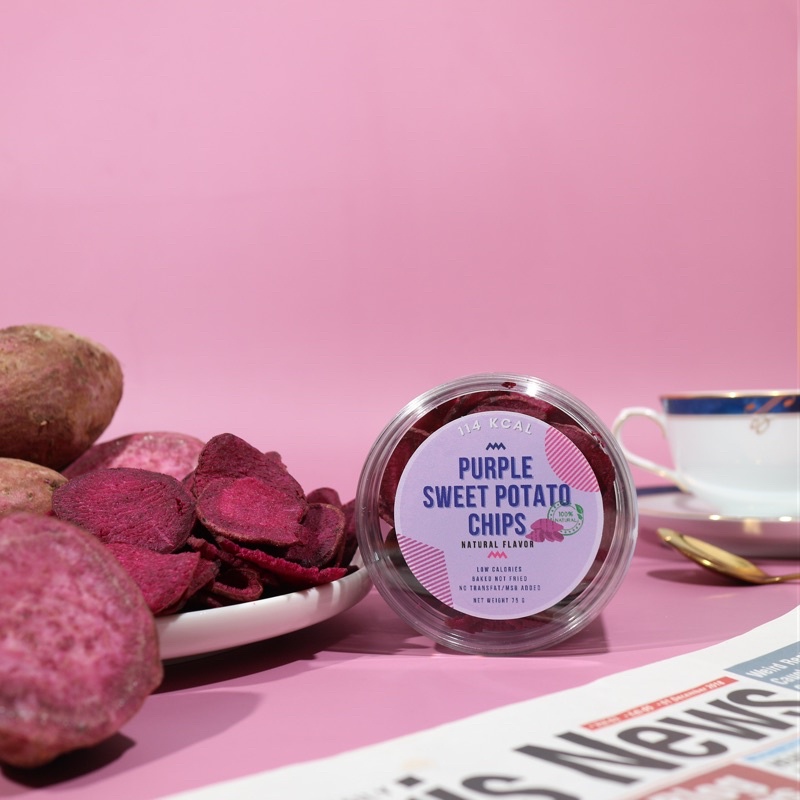 Purple sweet potato chips มันม่วงแผ่นกลมอบกรอบ | Shopee Thailand