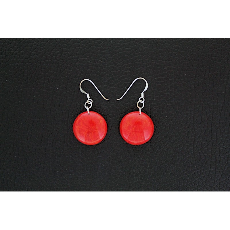 ต่างหูหินสี กลม 20 mm. ขอเกี่ยวเงินแท้ 925 หินเจียด้วยมือ Stone silver ...