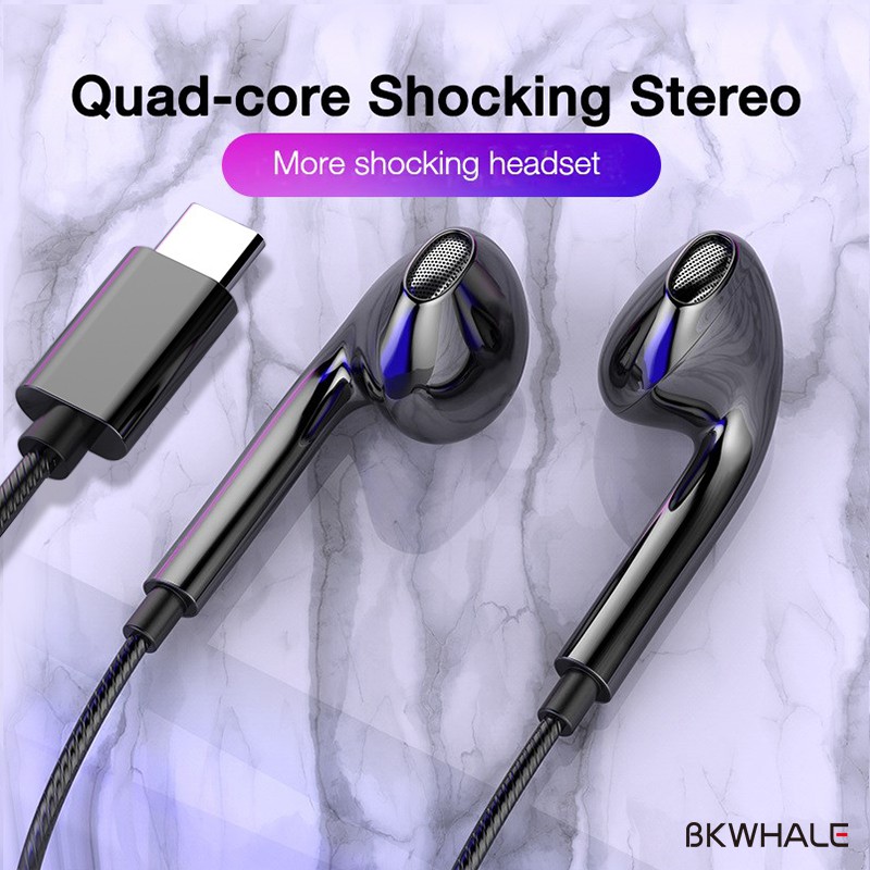 Bkwhale Type C หูฟังแบบมีสาย พร้อมหูฟังเบส หูฟังสเตอริโอ เพลง กีฬา ชุด ...