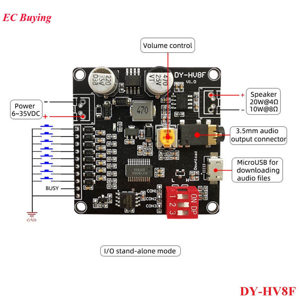 โมดูลเครื่องเล่นเพลง MP3 UART I/O DY-SV17F DY-SV5W DY-SV8F DY-HV20T DY ...