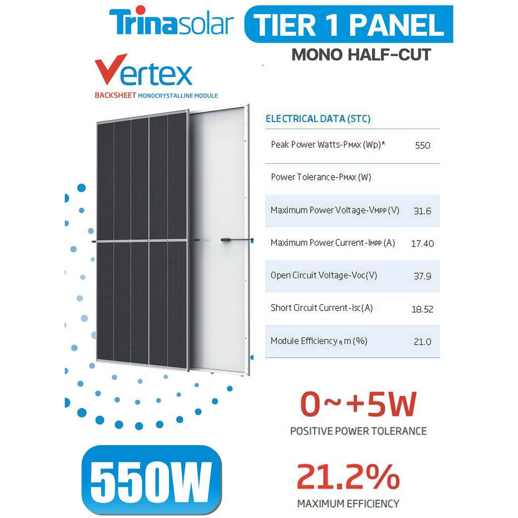 (1แผงต่อออเดอร์) Trina Solar แผงโซล่าเซลล์ โมโน Mono Half Cut 455W 550w เกรด A Tier 1 Solar ...