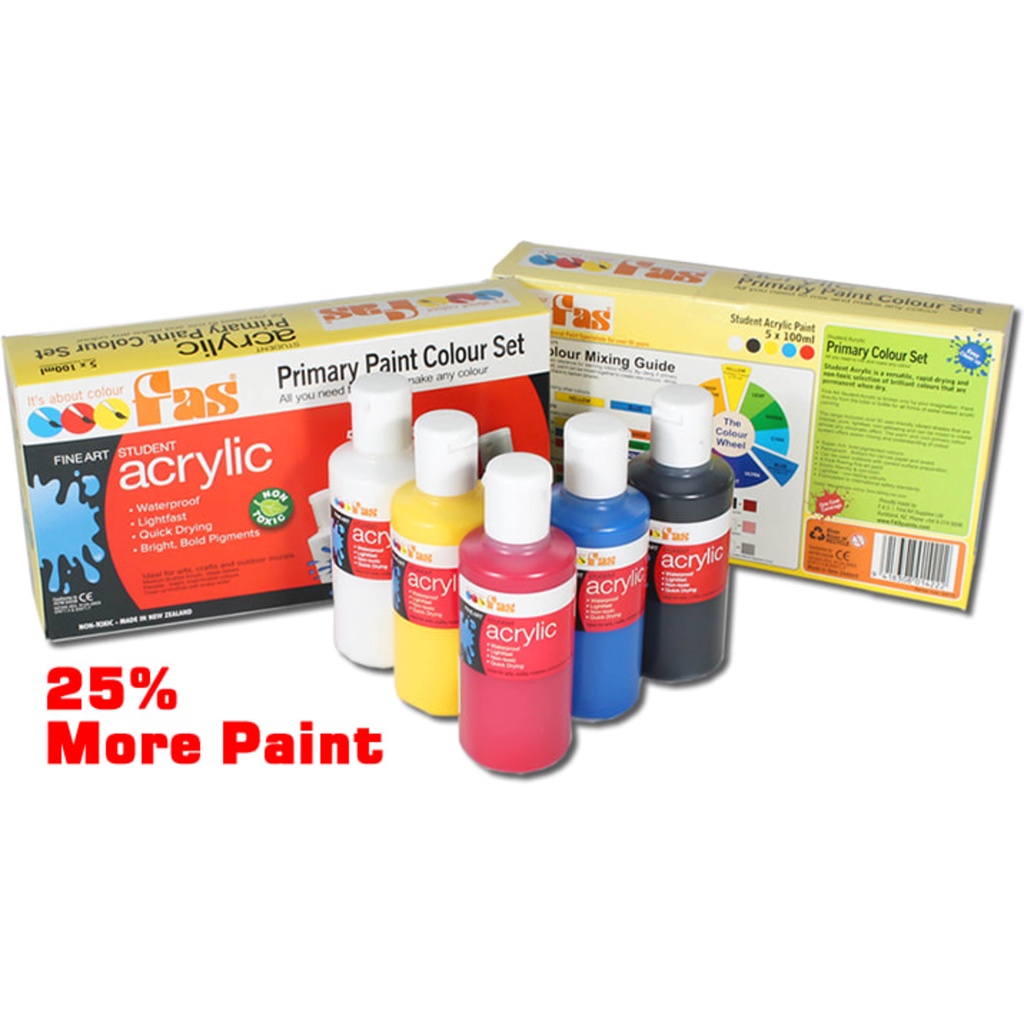 FAS Student Acrylic Primary Colour Set 5 x 100 ml (ชุดสีอะคริลิคพร้อม ...