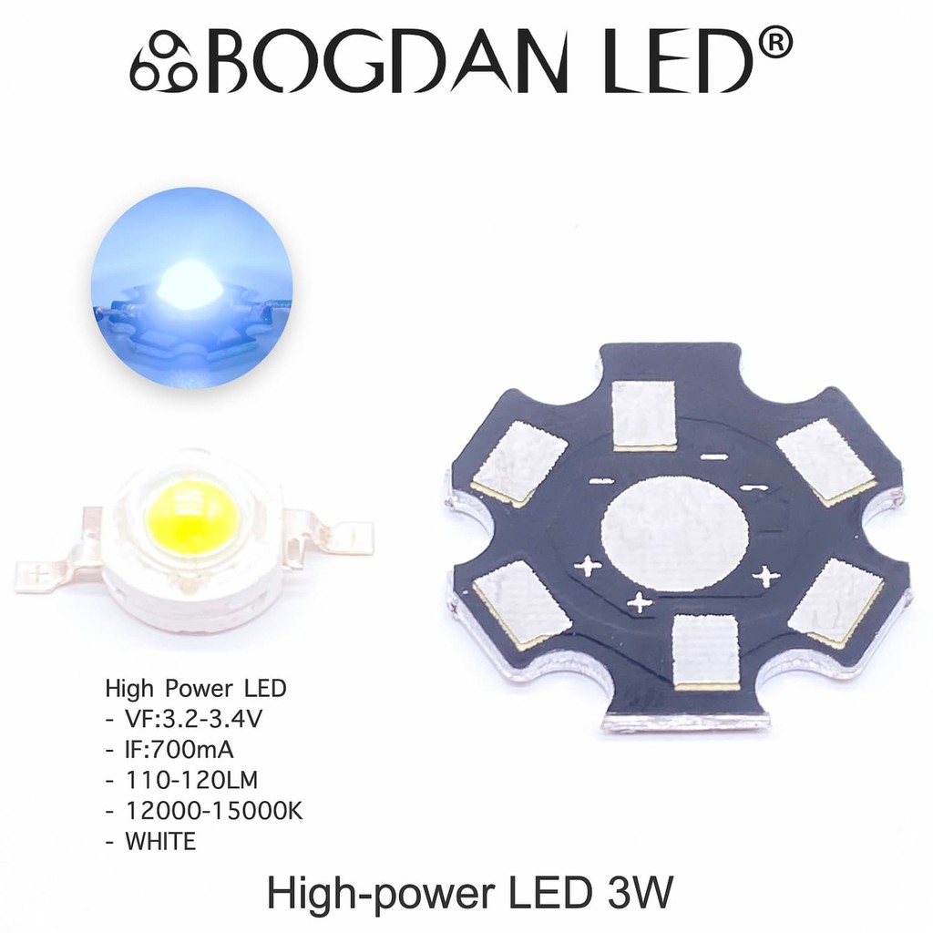 LED High power 3W 12000K แอลอีดีลูกปัดสีโคลด์ไวท์ ให้ความสว่างสูง ความ ...
