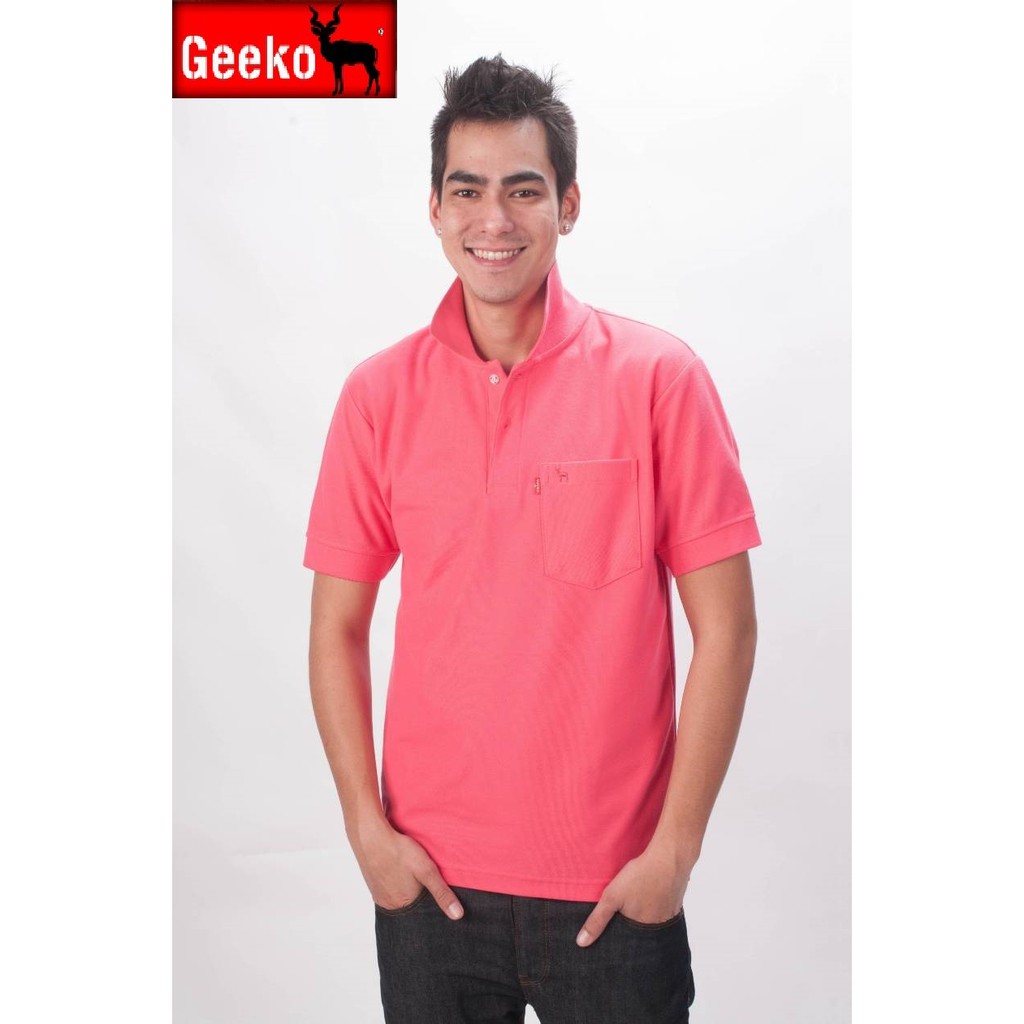 เสื้อโปโล ( polo shirt )แบรนด์ Geeko ตรากวาง สีพื้นชาย สีโอรส(เข้ม) gkc - 47M | Shopee Thailand