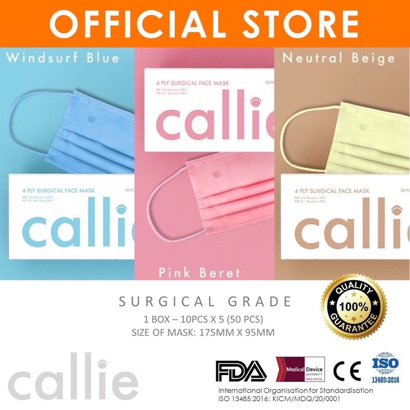 Callie 4 Ply Surgical Disposable Adult Face Mask Base Series Malaysia ...