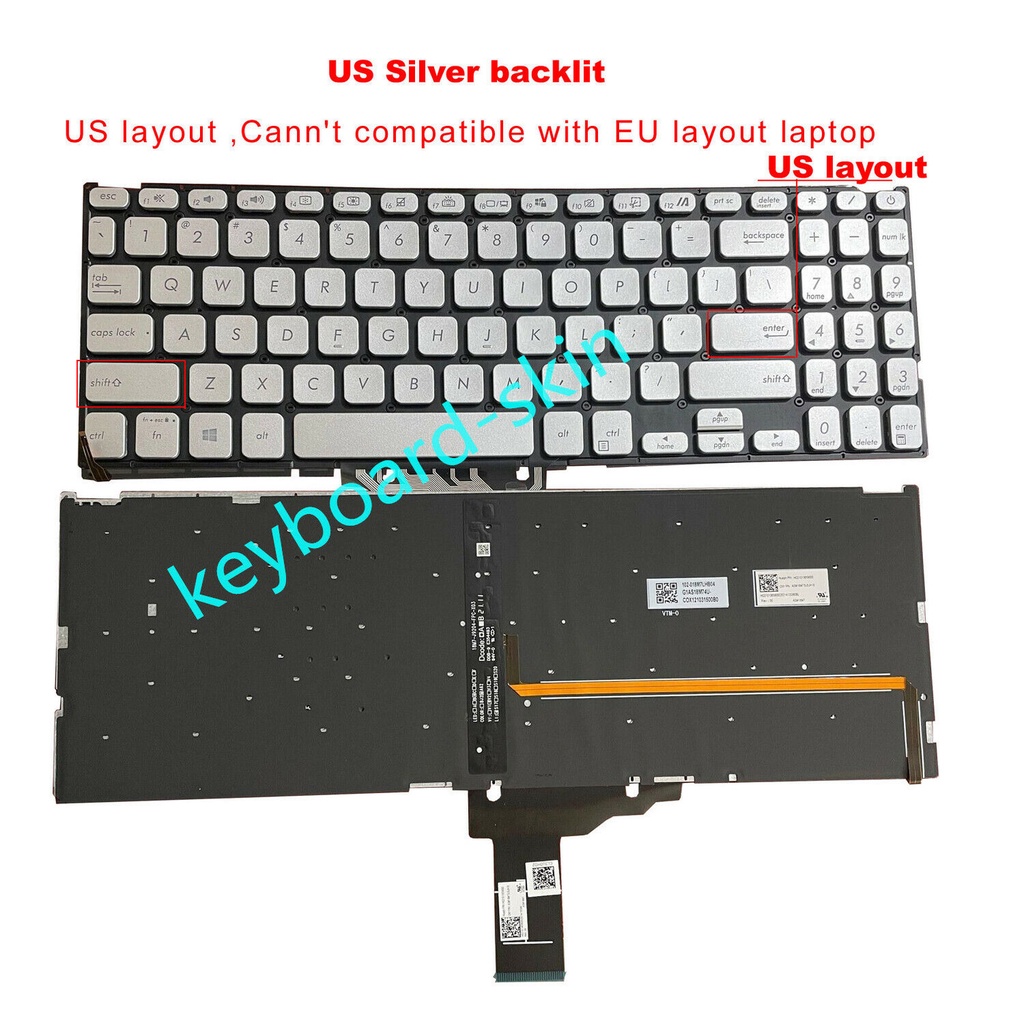ใหม่เงิน US backlit คีย์บอร์ดสําหรับ ASUS VivoBook X515 X515E X515EA ...