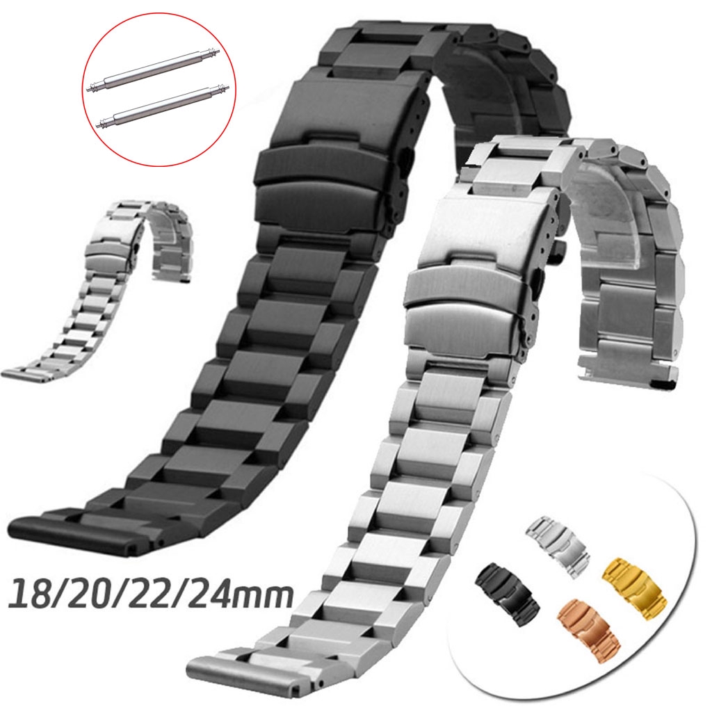 Solid Stainless Steel Watch Band 18mm 20mm 22mm 24mm Strap Double Secure Buckle Metal Wrist ...