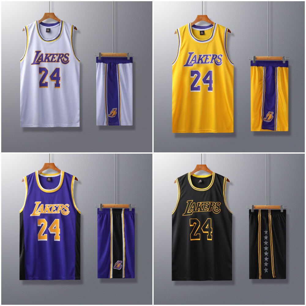 ชุดกีฬาผู้ใหญ่ ชุดบาส ลาย laker คอกลม สีเหลือง /ดำ | Shopee Thailand
