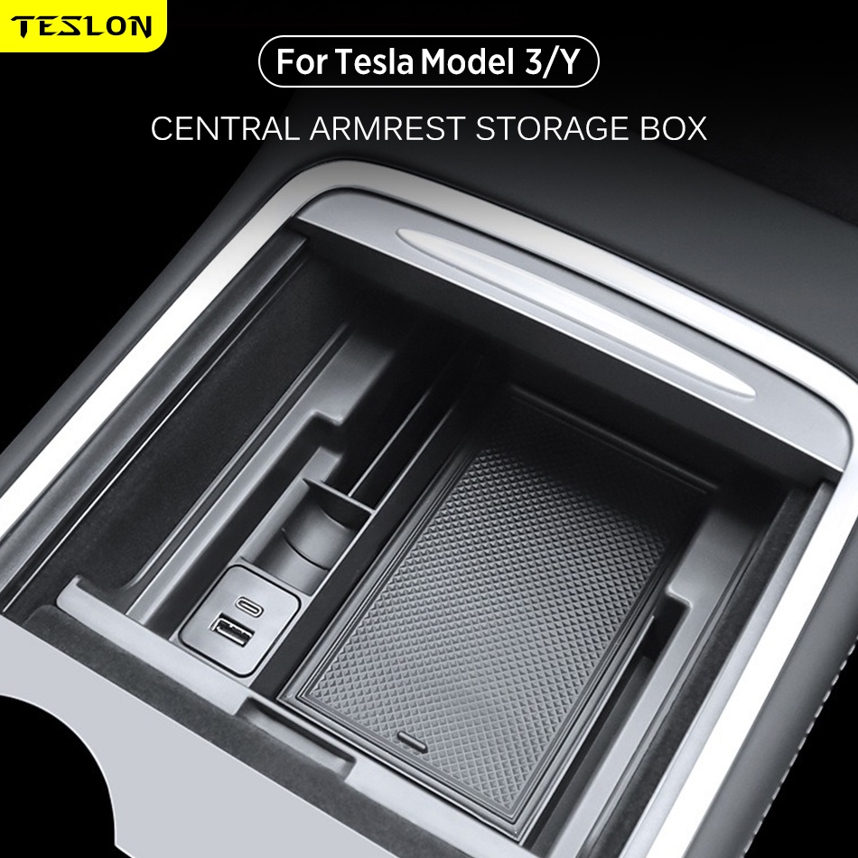 Tesla อุปกรณ์เสริมTESLON Armrest Hidden Storage Box For Tesla Model 3 Y ...