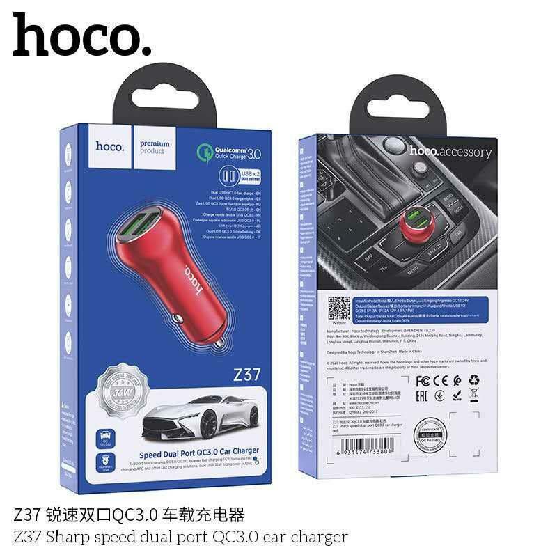 Hoco Car charger Z37 QC3.0 *2USB จ่ายไฟสูงสุด 36W หัวชาร์จในรถ (แท้100% ...