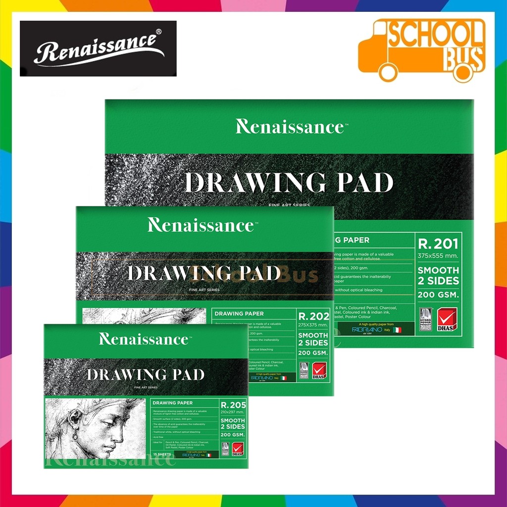 สมุดวาดเขียน สมุดวาดรูป เรนาซองซ์ Renaissance R-201 R-202 R-205 ผิวเรียบ 200 แกรม Drawing Pad ...