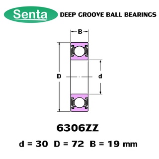 6306ZZ ตลับลูกปืนเม็ดกลมร่องลึก ฝาเหล็ก 2 ข้าง ( DEEP GROOVE BALL ...