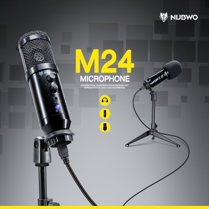 Nubwo ไมโครโฟน CONDENSER MICROPHONE M24 USB พร้อมขาตั้ง+HEADPHONE JACK ...