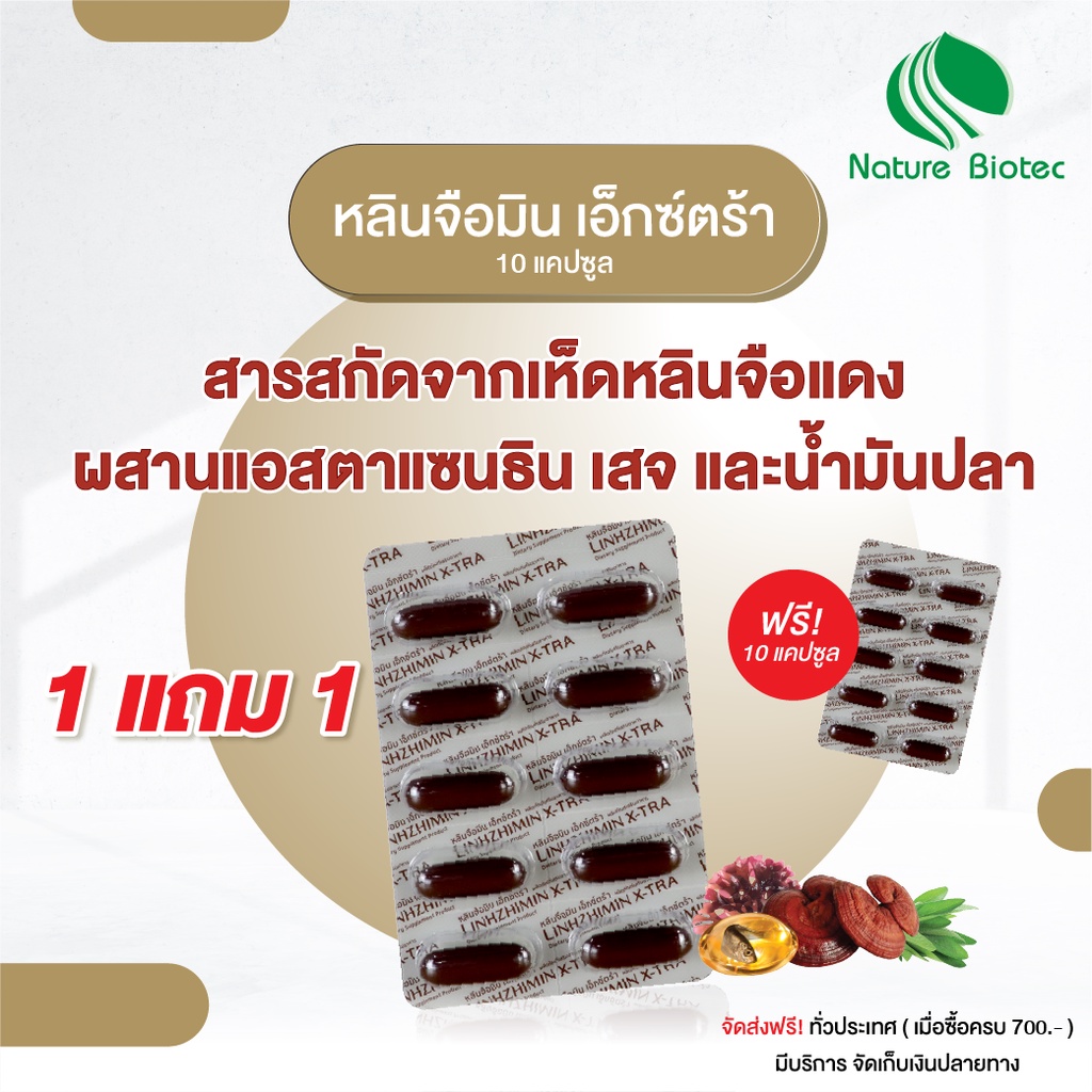 LINHZHIMIN X-TRA หลินจือมิน เอ็กซ์ตร้า 10 แคปซูล : แถมฟรี 10 แคปซูล / NATURE BIOTEC เนเจอร์ ...